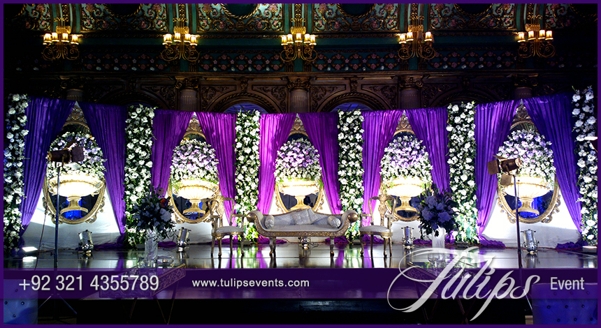 blue & plum walima stage setup design ideas in Pakistan