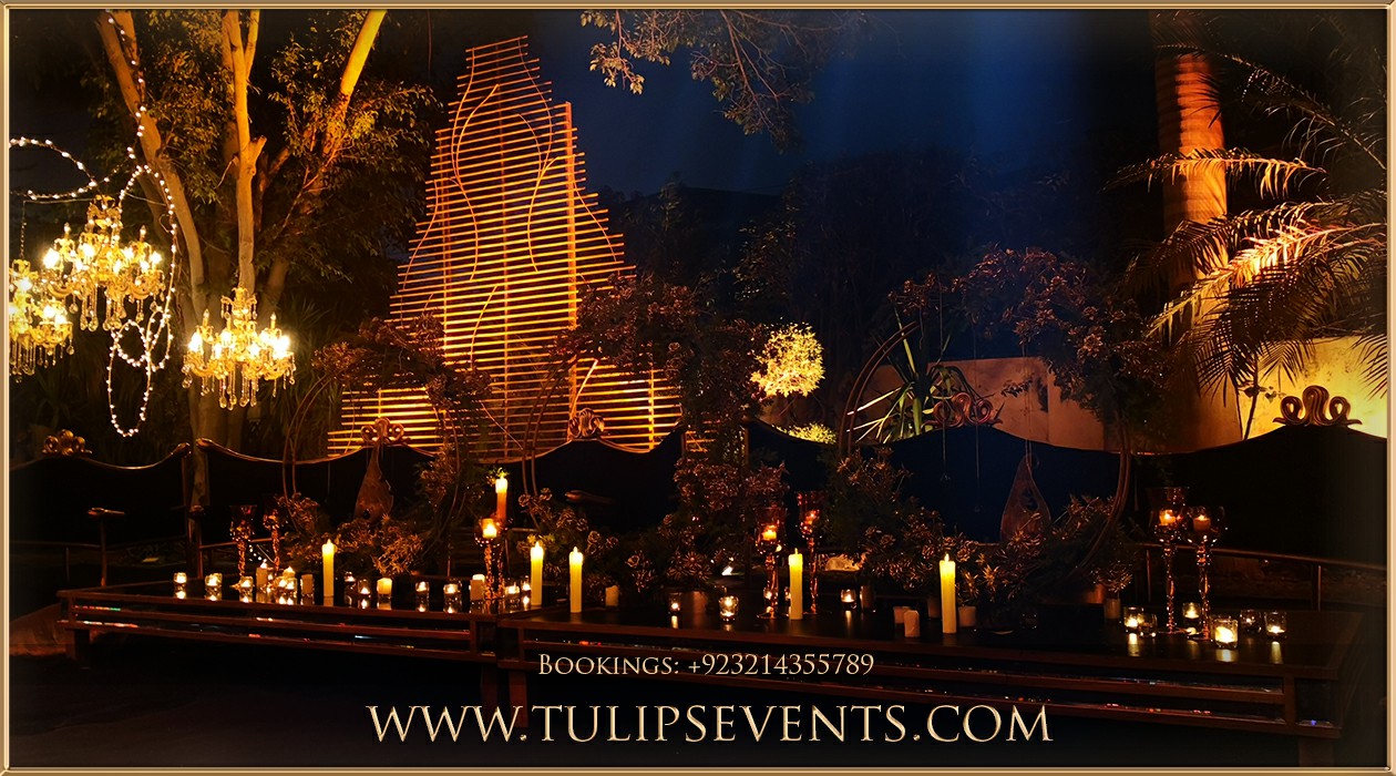 Black gold Theme Ball Party decor setup ideas in Pakistan | Tulips Events