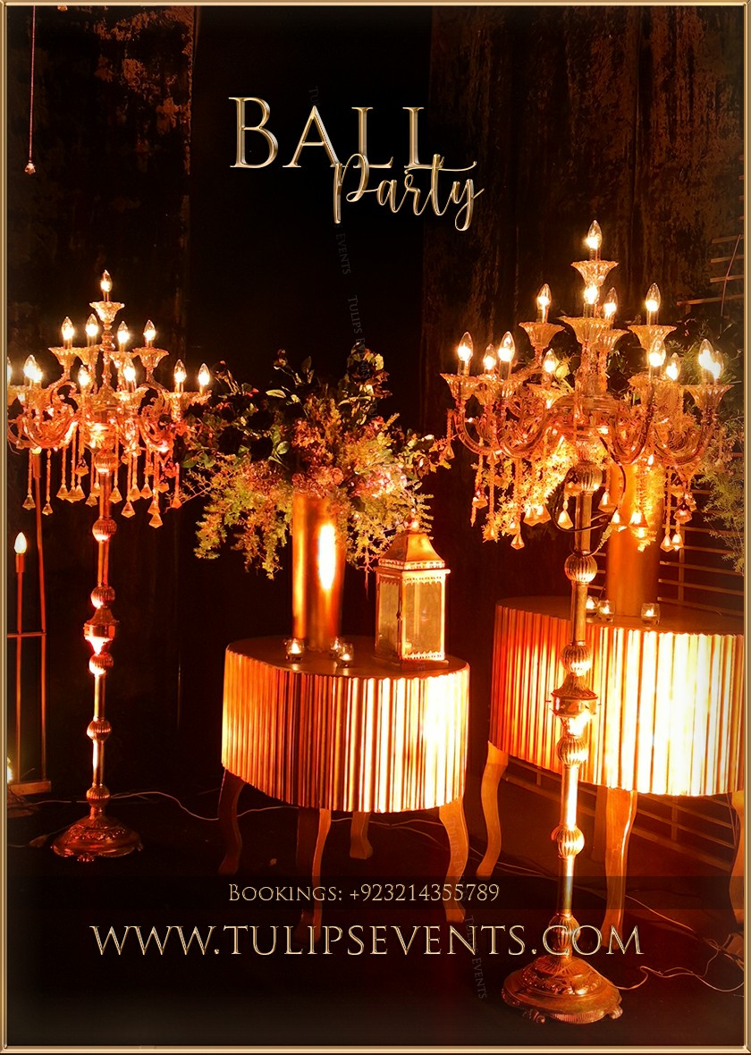 Black gold Theme Ball Party decor setup ideas in Pakistan | Tulips Events